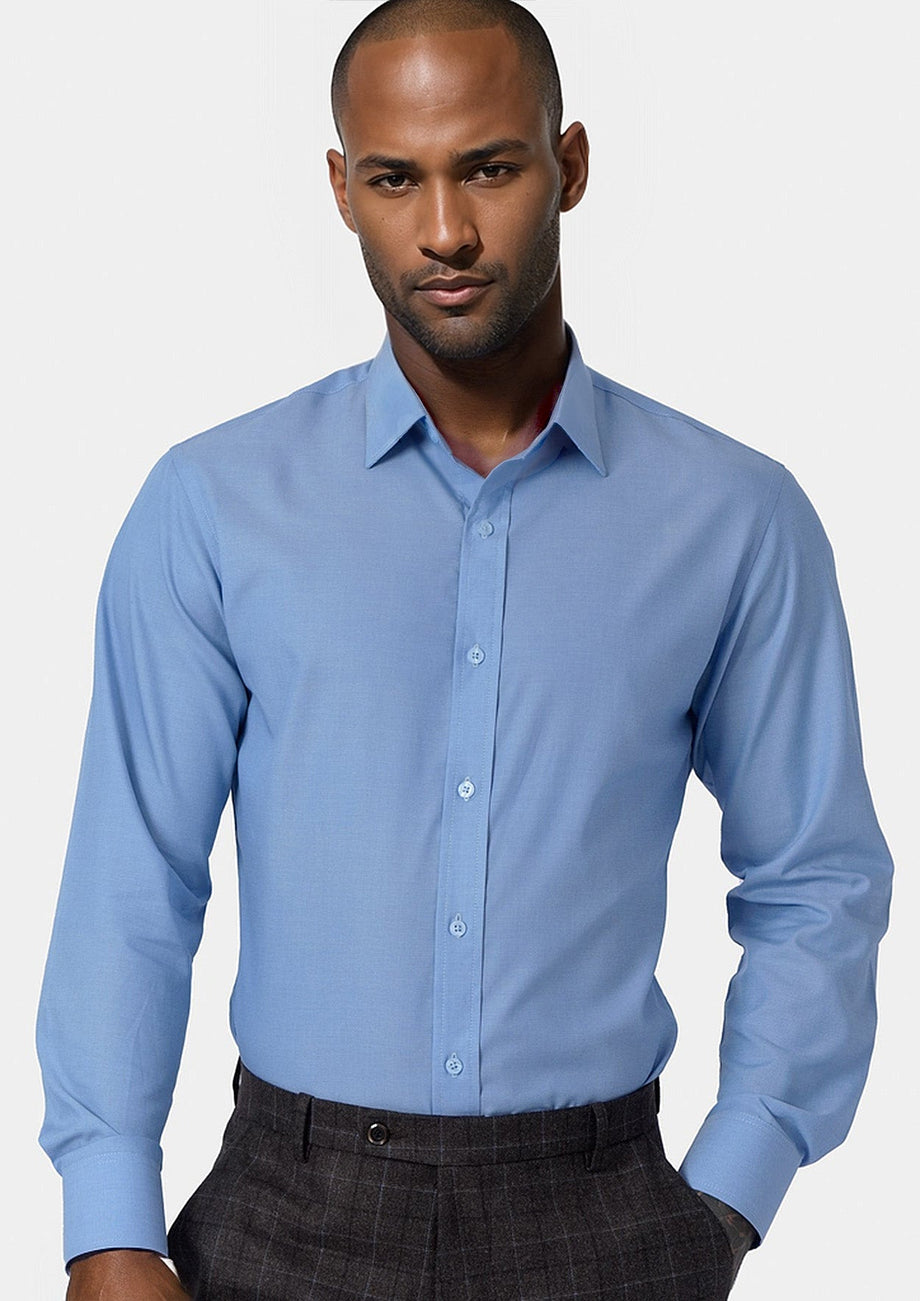 Blue Cotton Broadcloth Shirt | SARTORO | Custom Dress Shirts For Men